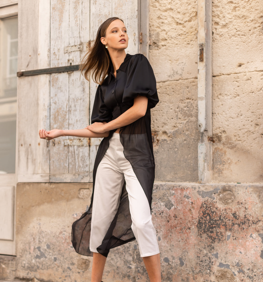 Chemise noir femme en Crêpe de Satin et Crêpe Georgette de Soie / ERGO ...